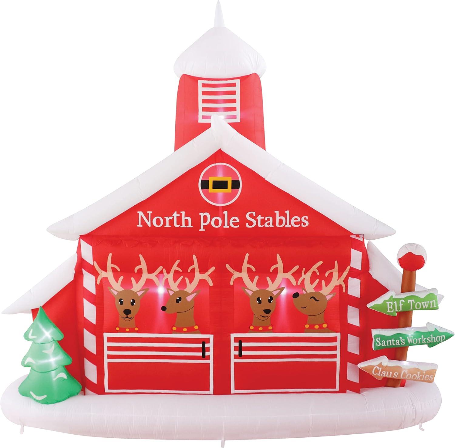 10′ Air Blown Inflatable Christmas Santa’s North Pole Stables with ...