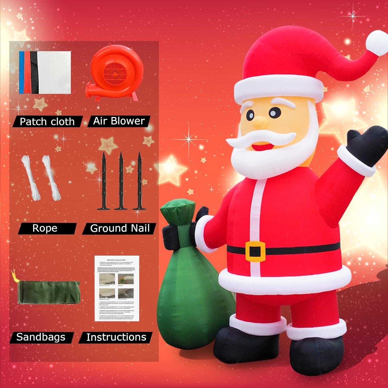 26FT Christmas Giant Inflatable Santa Claus Outdoor Xmas Blow Up ...
