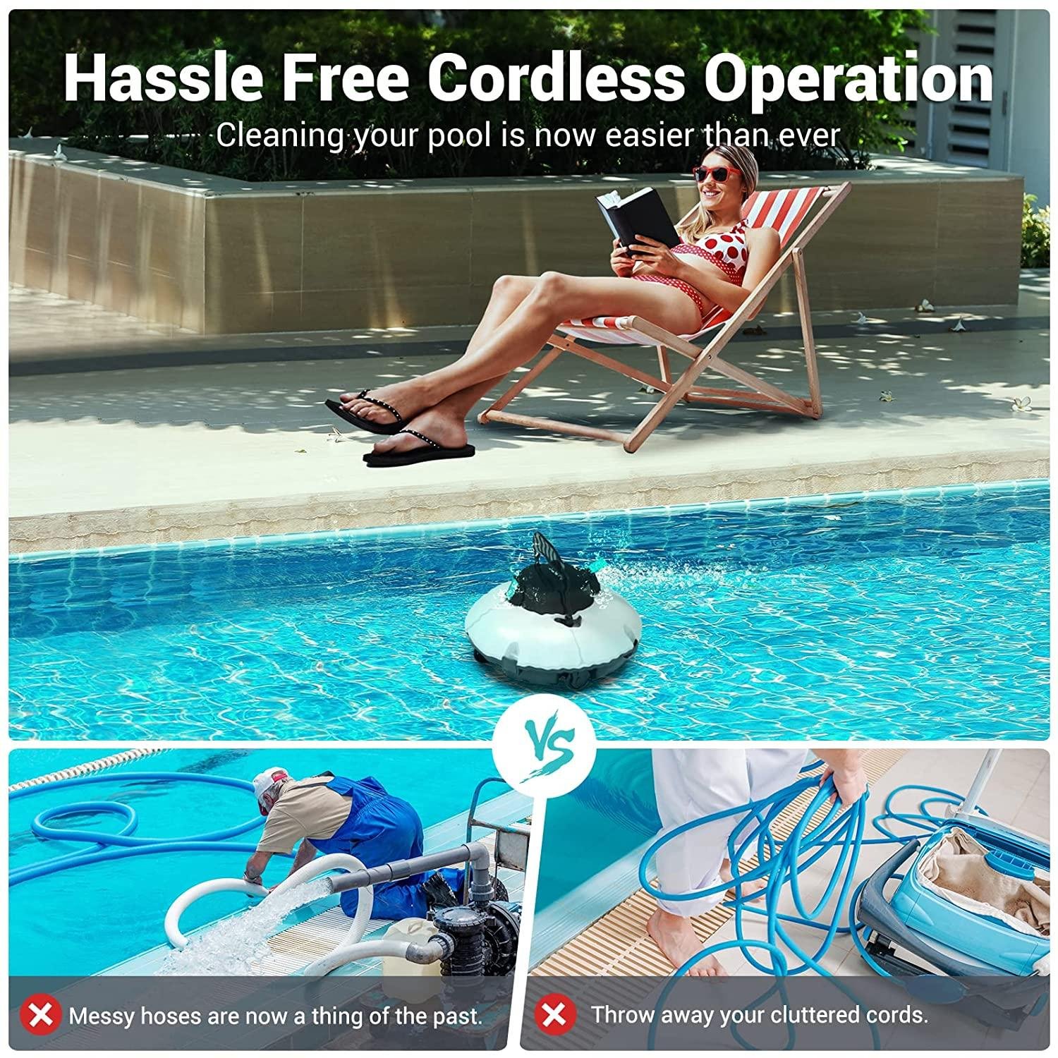 AIPER Cordless Robotic Pool Cleaner, Pool Vacuum with Dual-Drive Motors ...