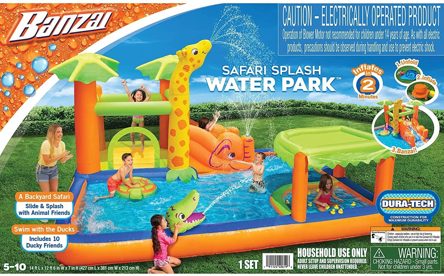 BANZAI Inflatable Safari Splash Water Park – A Backyard Safari! | Swim ...