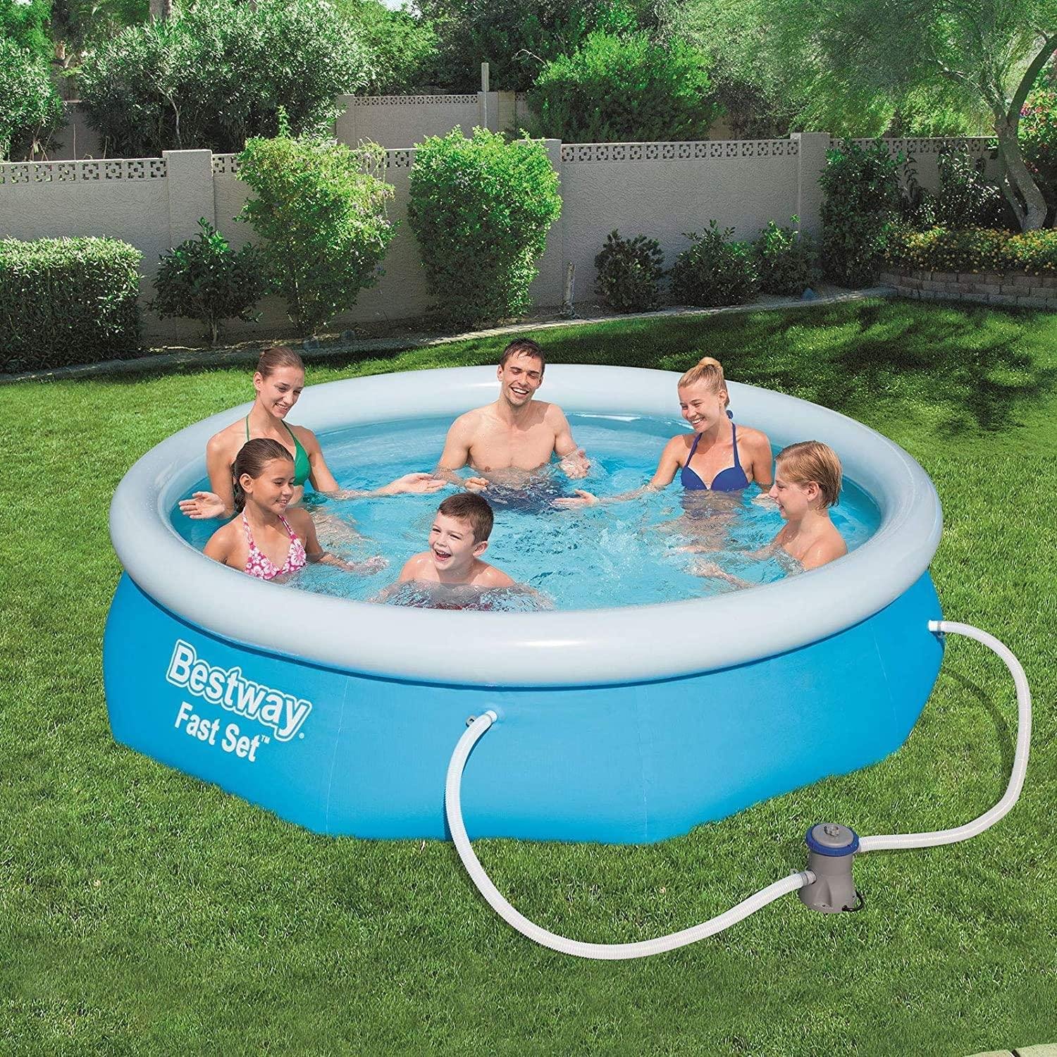 BestWay Fast Set Swimming Pool Set Round Inflatable Above Ground 10ft x ...