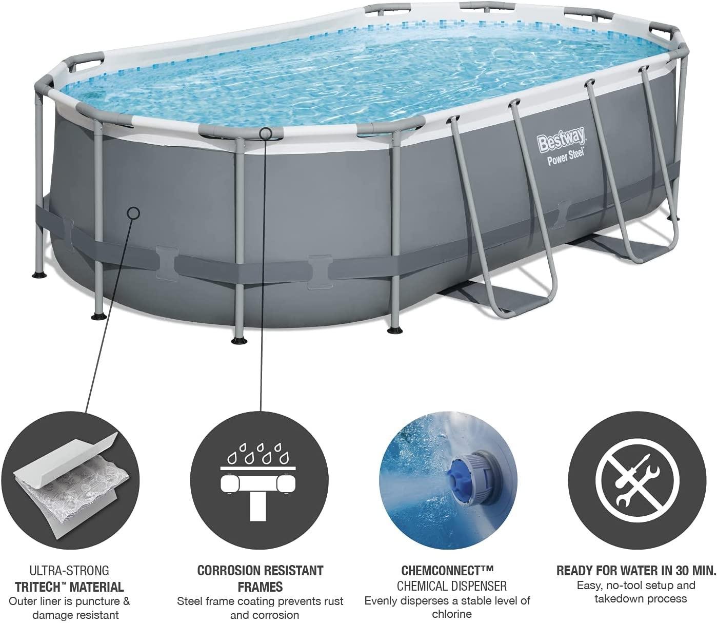 Bestway Power Steel Above Ground Pool Set (14′ x 8’2″ x 39.5″) – Diikon