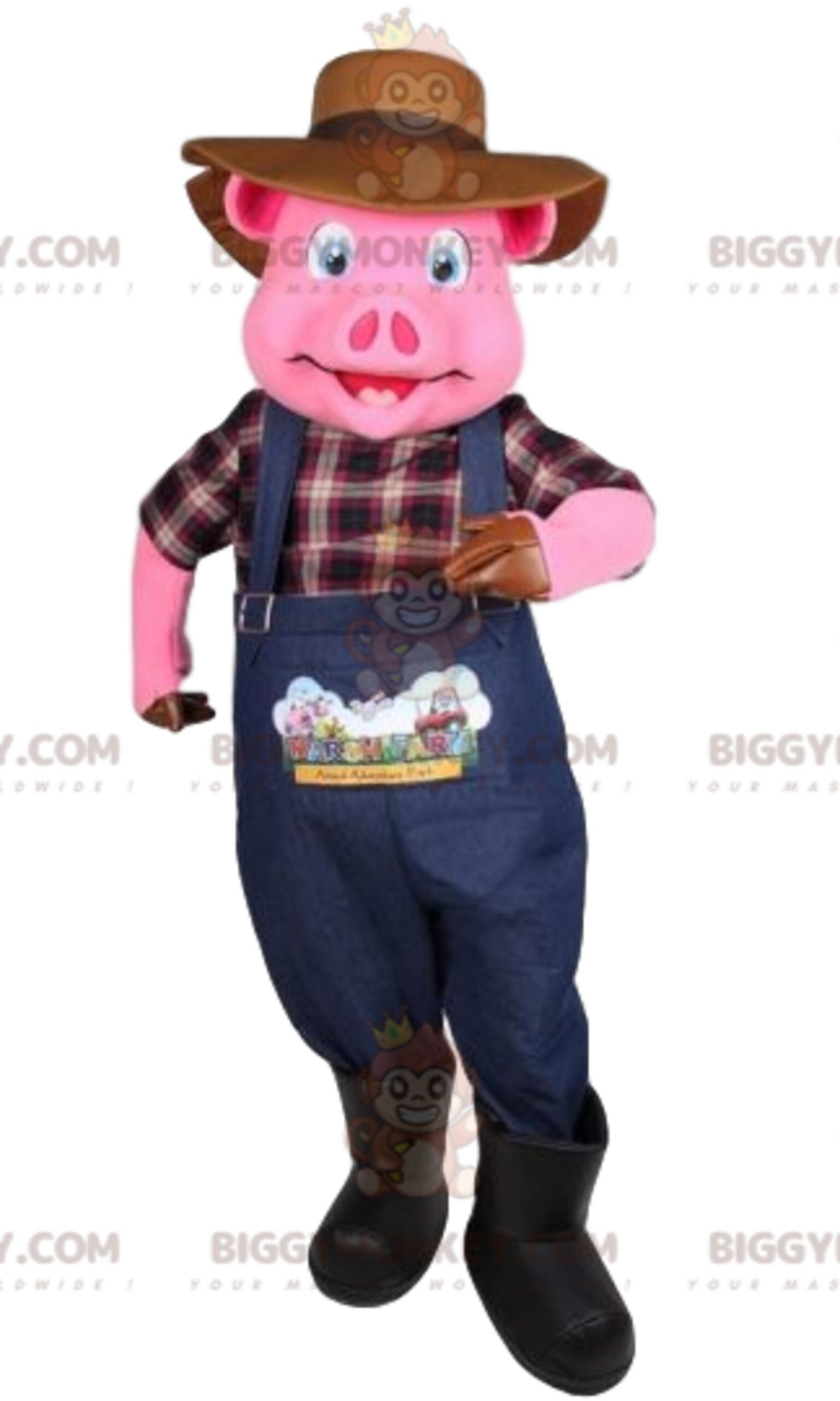 BIGGYMONKEY™ mascot costume of pig in farmer outfit. pig costume – Diikon