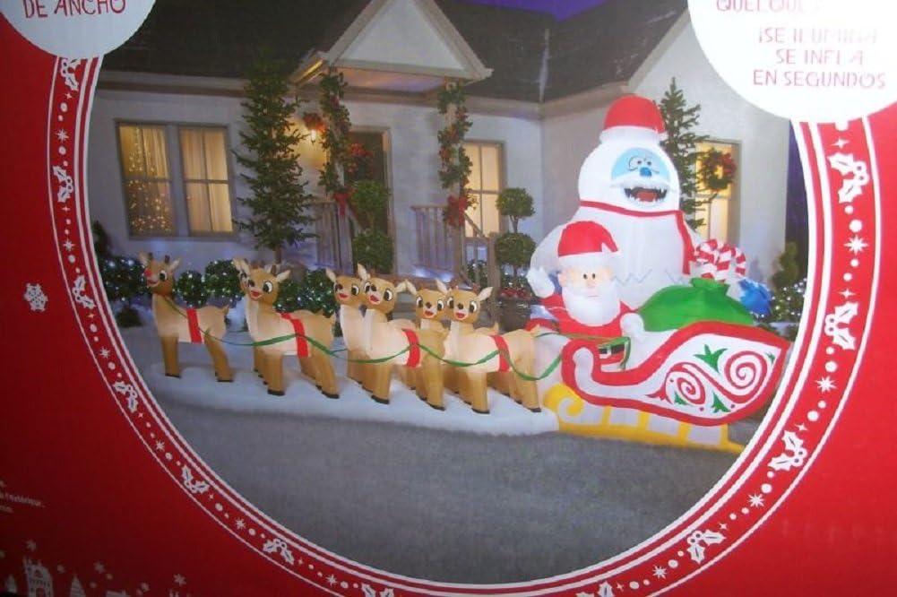 Christmas Colossal 16.5′ Rudolph w/ Santa & Bumble In Sleigh Airblown ...