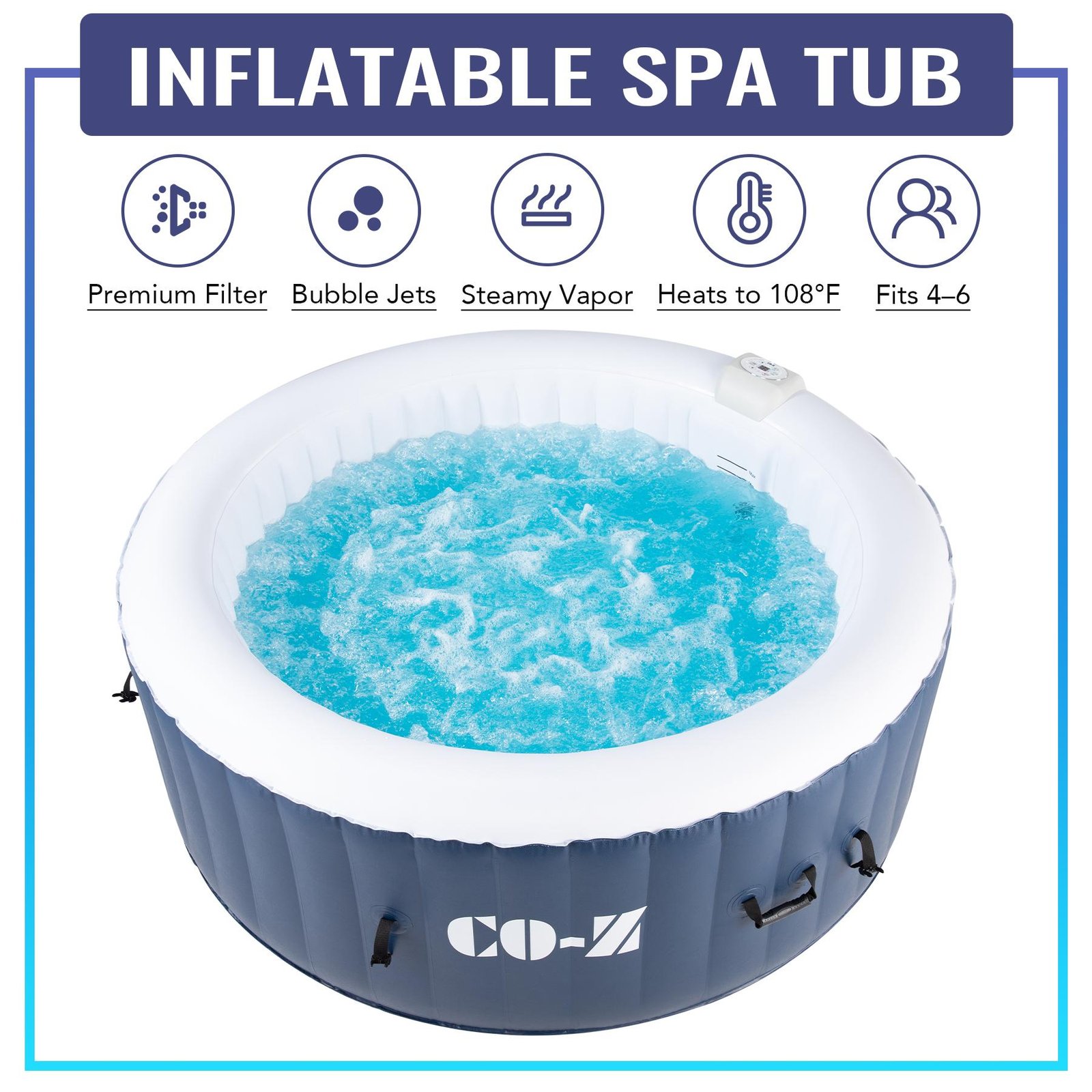 CO-Z 6.8×6.8ft PVC Round Inflatable Hot Tub Portable w 140 Air Jets ...