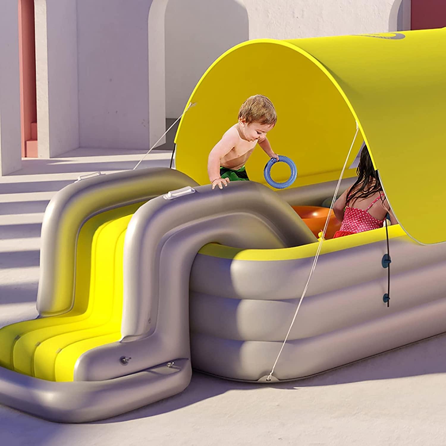 DFYR Inflatable Swimming Pool with Canopy, Kiddie Pool with Slide ...