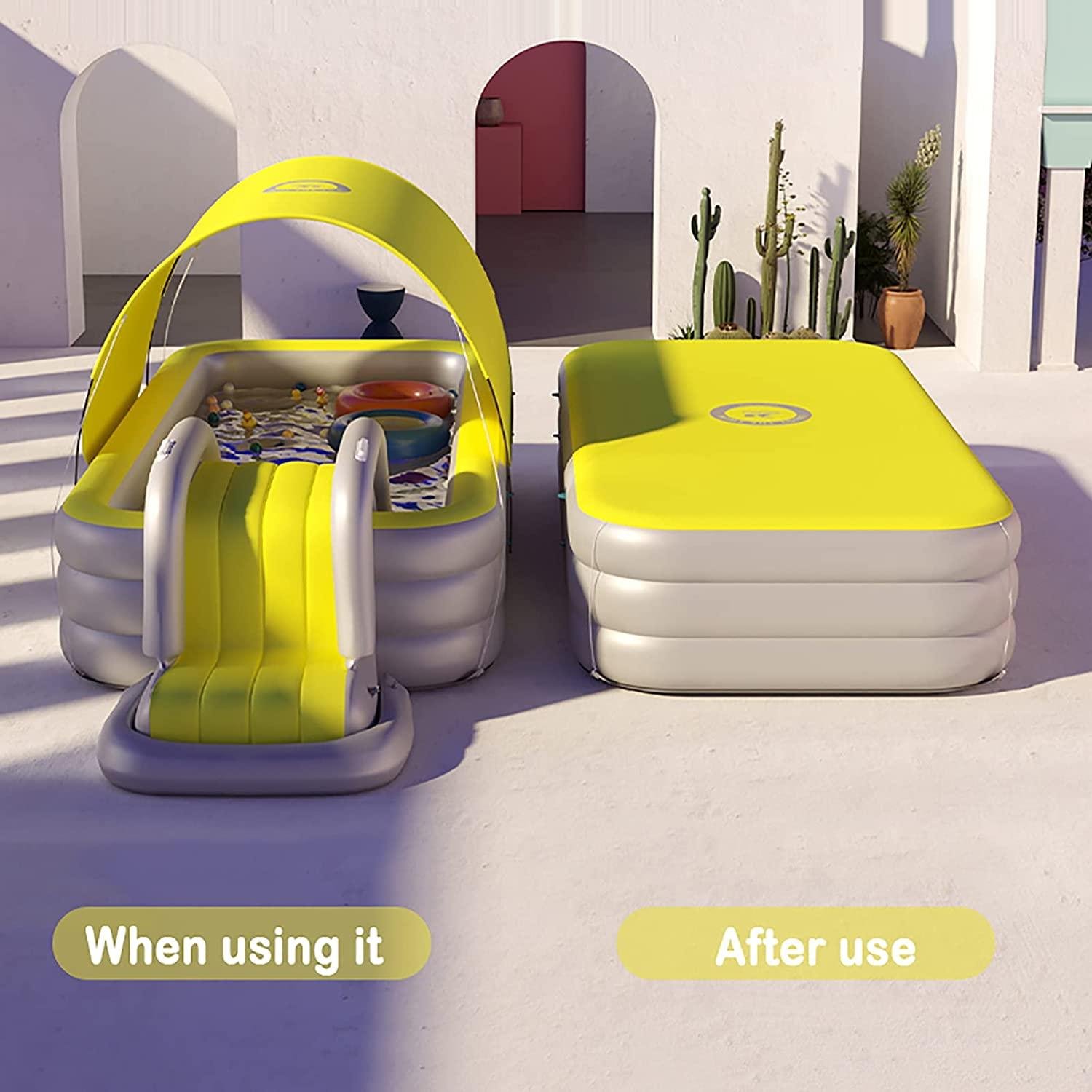 DFYR Inflatable Swimming Pool with Canopy, Kiddie Pool with Slide ...