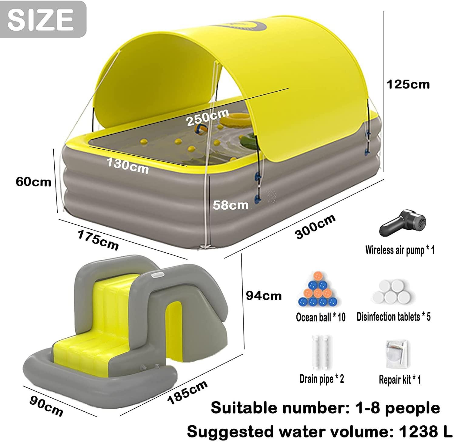 DFYR Inflatable Swimming Pool with Canopy, Kiddie Pool with Slide ...