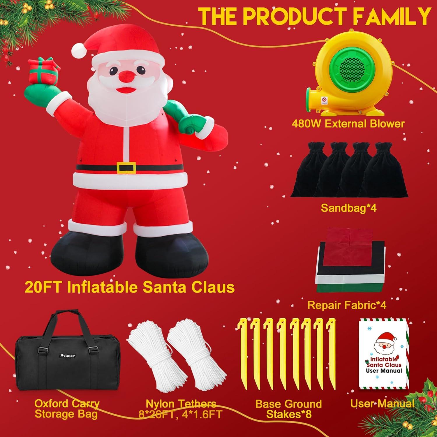 Heipigo 20FT Inflatable Santa Claus Outdoor with Blower, Giant Blow Up ...