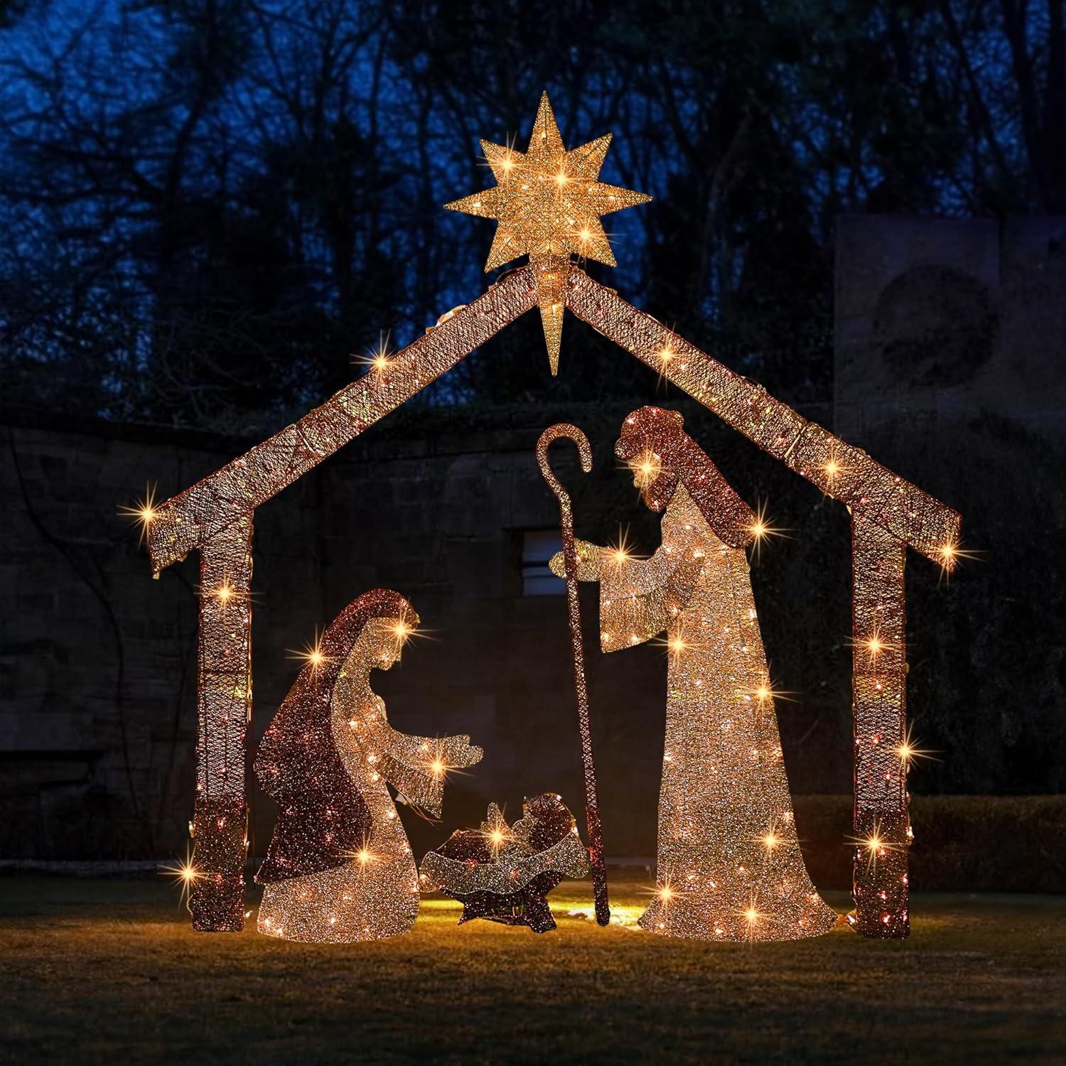 Hourleey Christmas Nativity Scene Decorations, 6 FT Lighted Outdoor ...