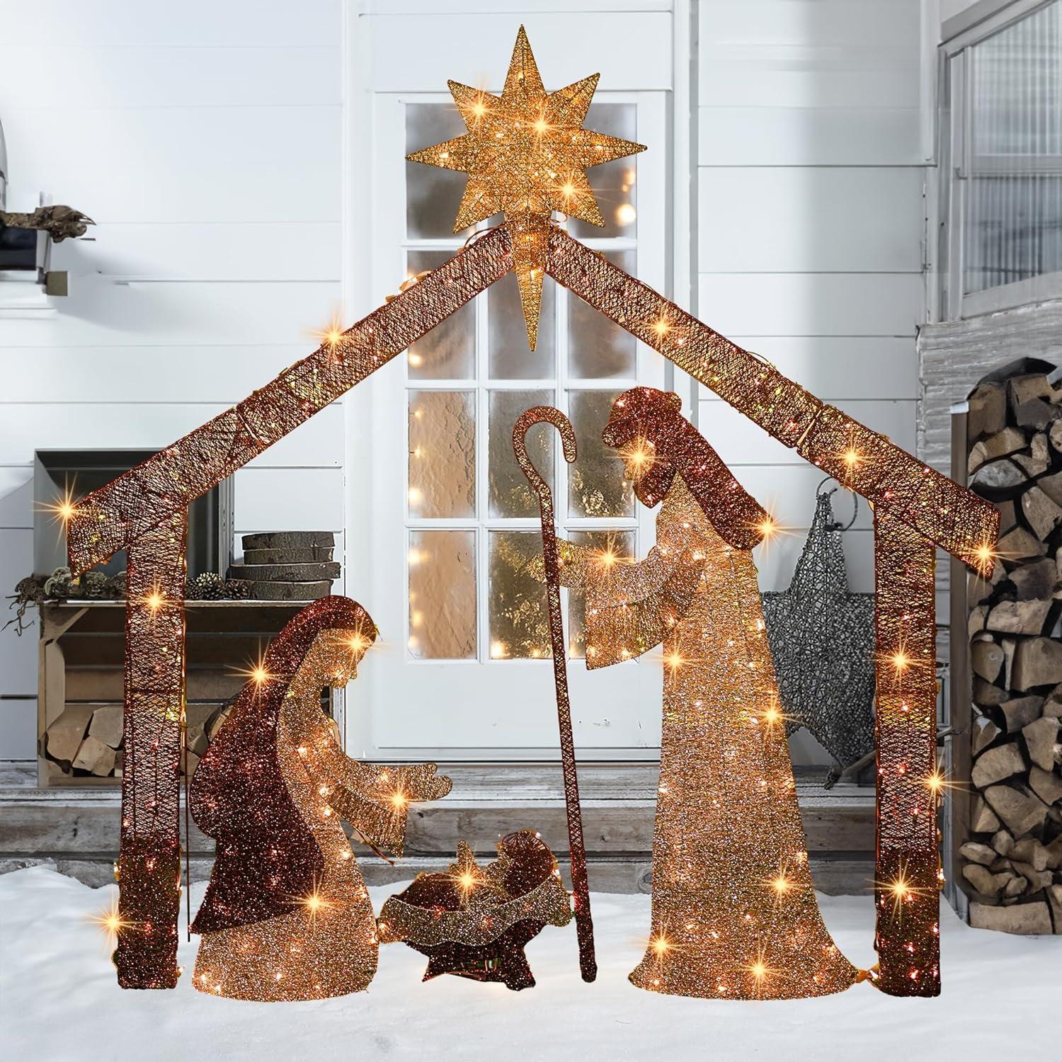 Hourleey Christmas Nativity Scene Decorations, 6 FT Lighted Outdoor ...