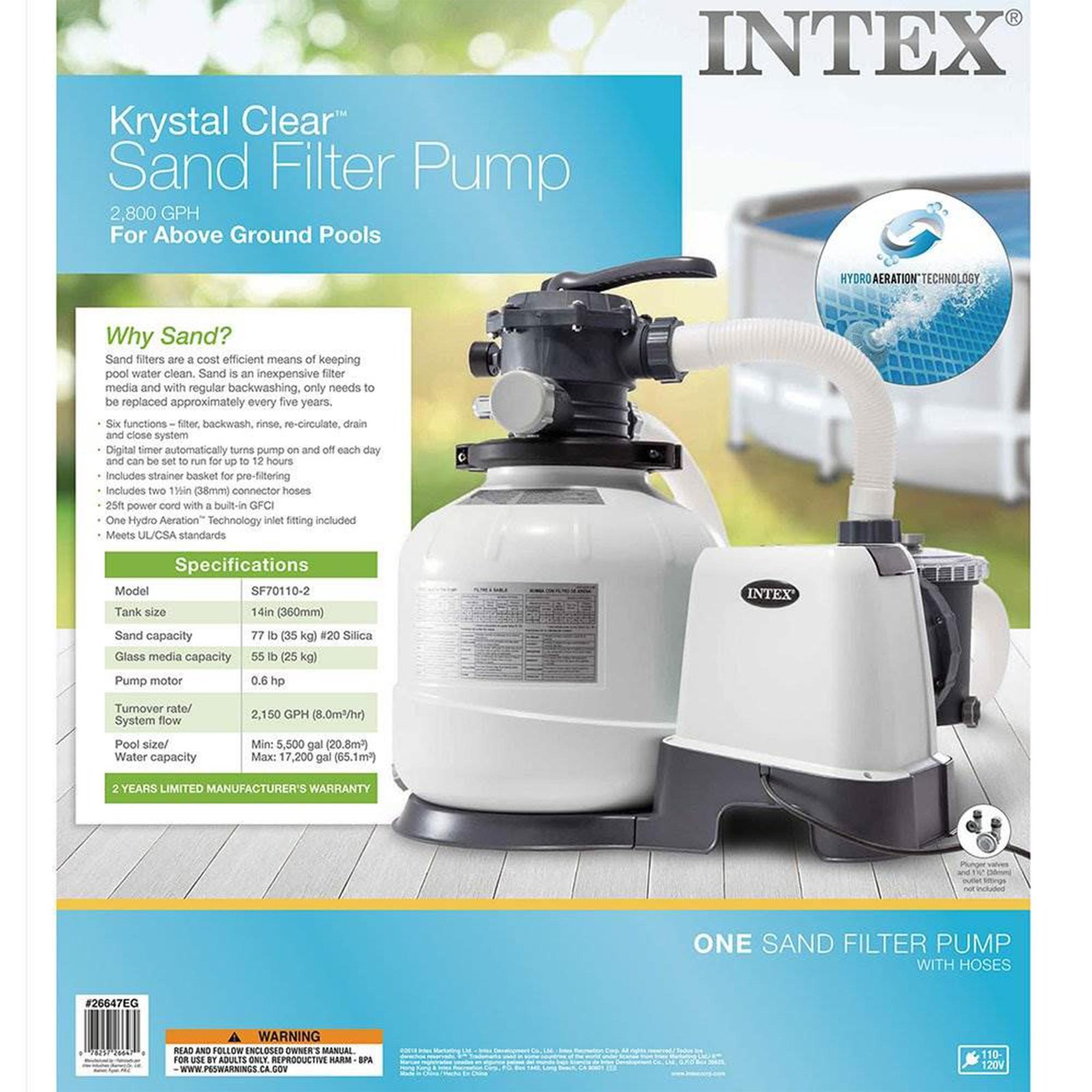 Intex 2800 GPH Above Ground Pool Sand Filter Pump and Automatic Pool ...