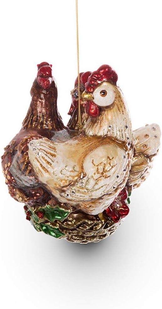 Jay Strongwater – Glass Holiday Ornament – Three French Hens – Diikon