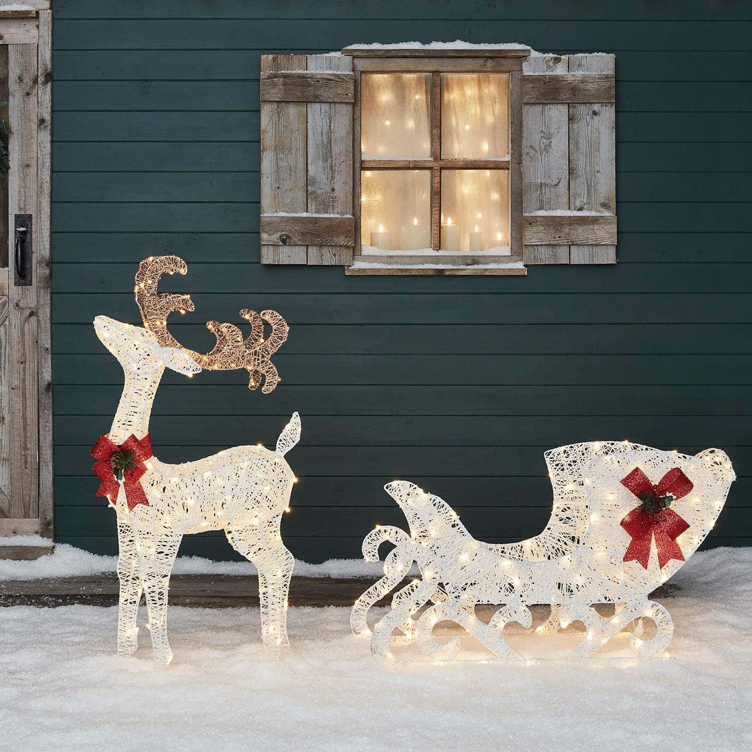 Lights4fun, Inc. 3ft Reindeer & Sleigh Pre-Lit LED Christmas Light Up ...
