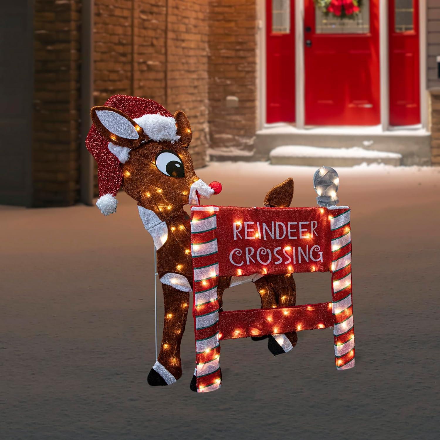 Northlight 36 LED Lighted Rudolph Reindeer Crossing Outdoor Christmas ...