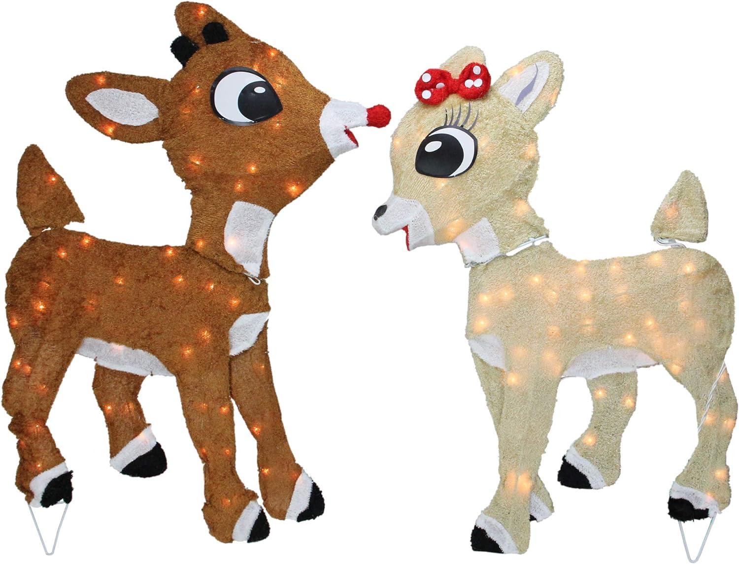 Northlight Set of 2 Lighted Rudolph and Clarice Outdoor Christmas ...