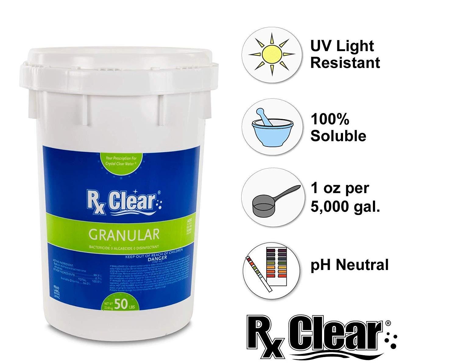 Rx Clear Granular Swimming Pool Chlorine – 50 lb Bucket – Diikon