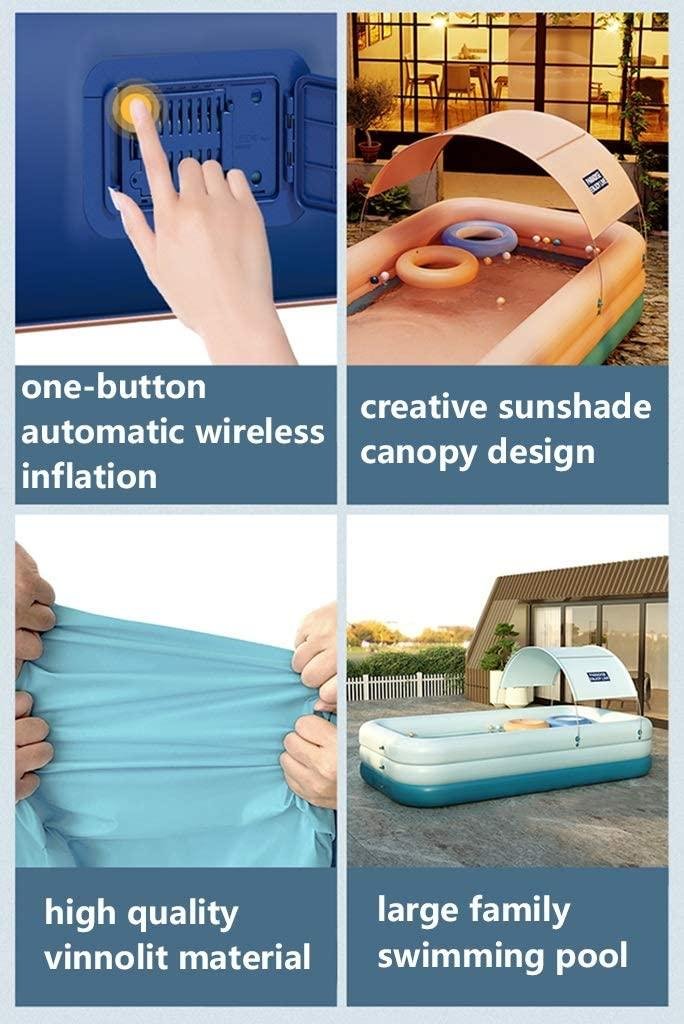TOE Automatic Inflatable Swimming Pools with Sunshade Canopy Lounge ...
