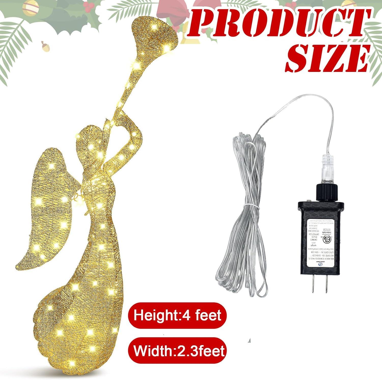 VIHOSE 2 Pcs Christmas Outdoor Lighted Angel Decoration 4ft Xmas Pre ...