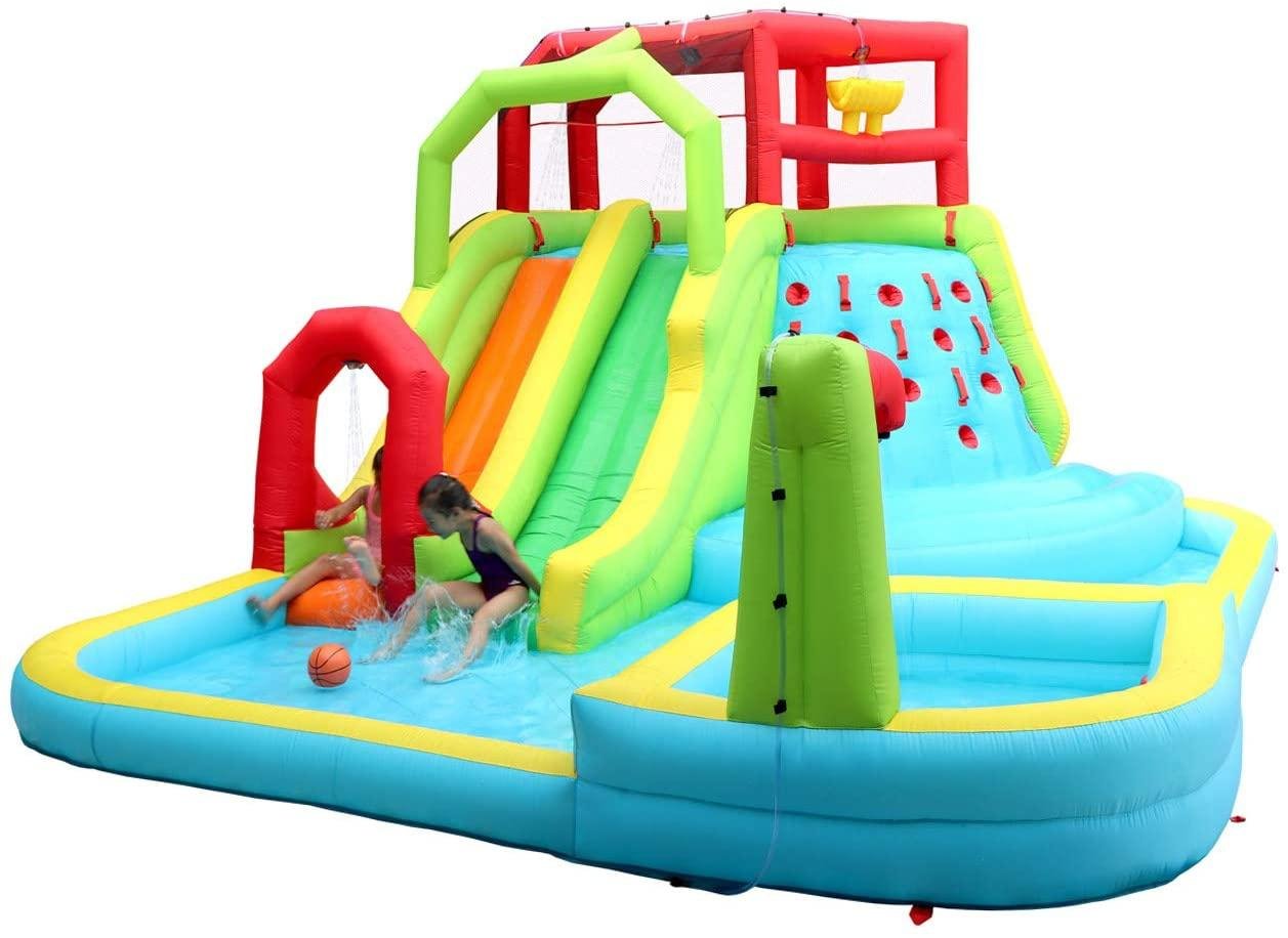 WELLFUNTIME Inflatable Water Slide Park with Splash Pool Climb The Wall ...