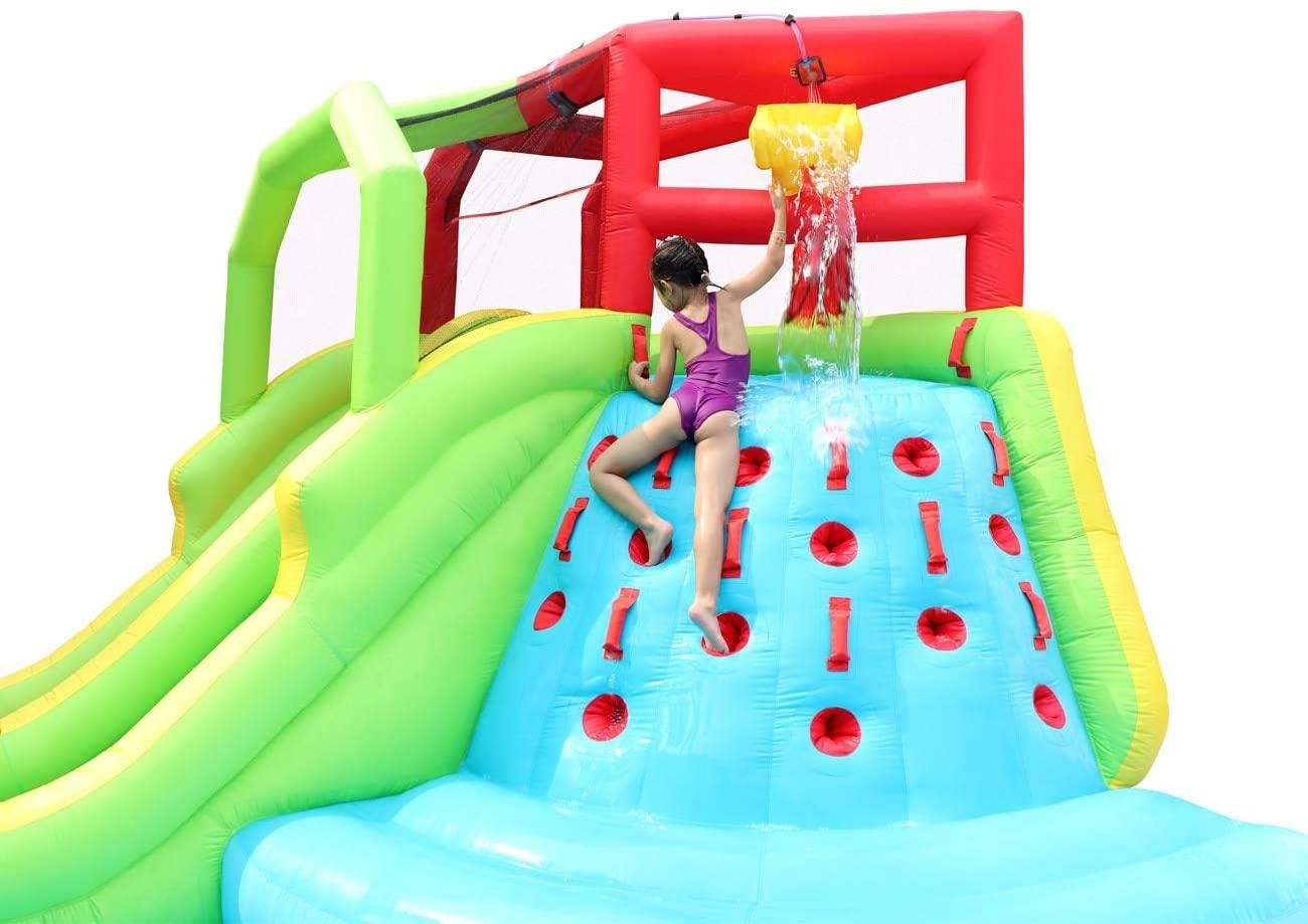 WELLFUNTIME Inflatable Water Slide Park with Splash Pool Climb The Wall ...