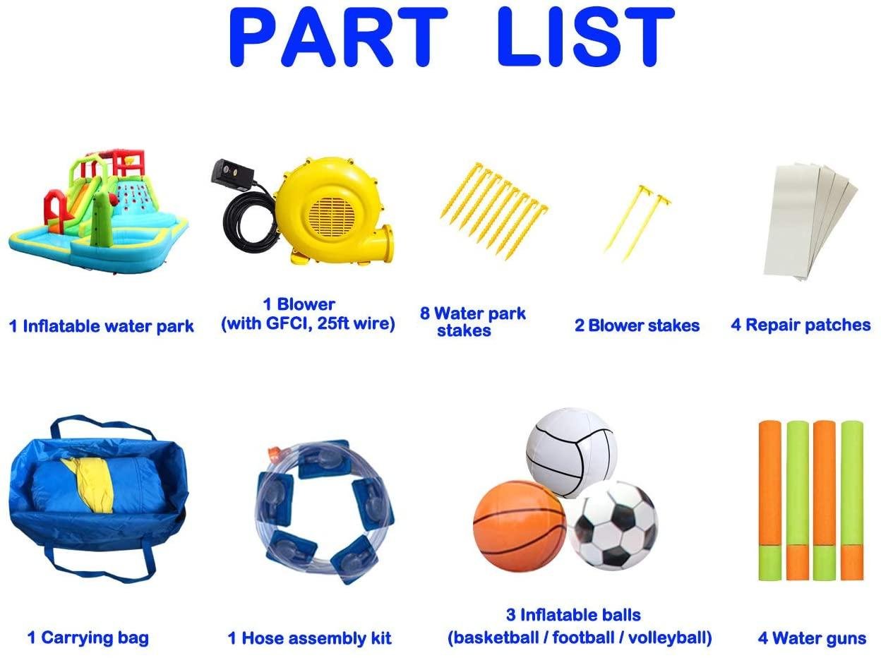 WELLFUNTIME Inflatable Water Slide Park with Splash Pool Climb The Wall ...