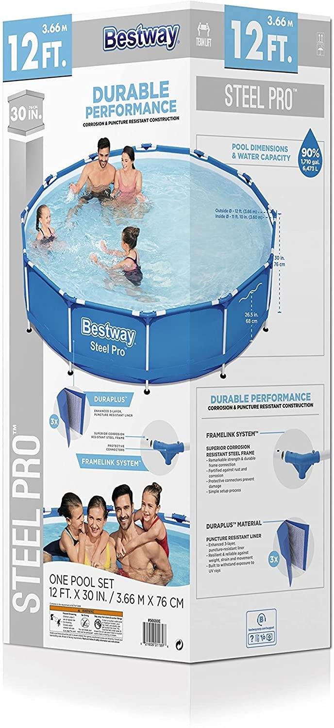 Bestway 56680 Steel Pro, 12ft x 30in, Above Ground Round Frame Pool Set ...