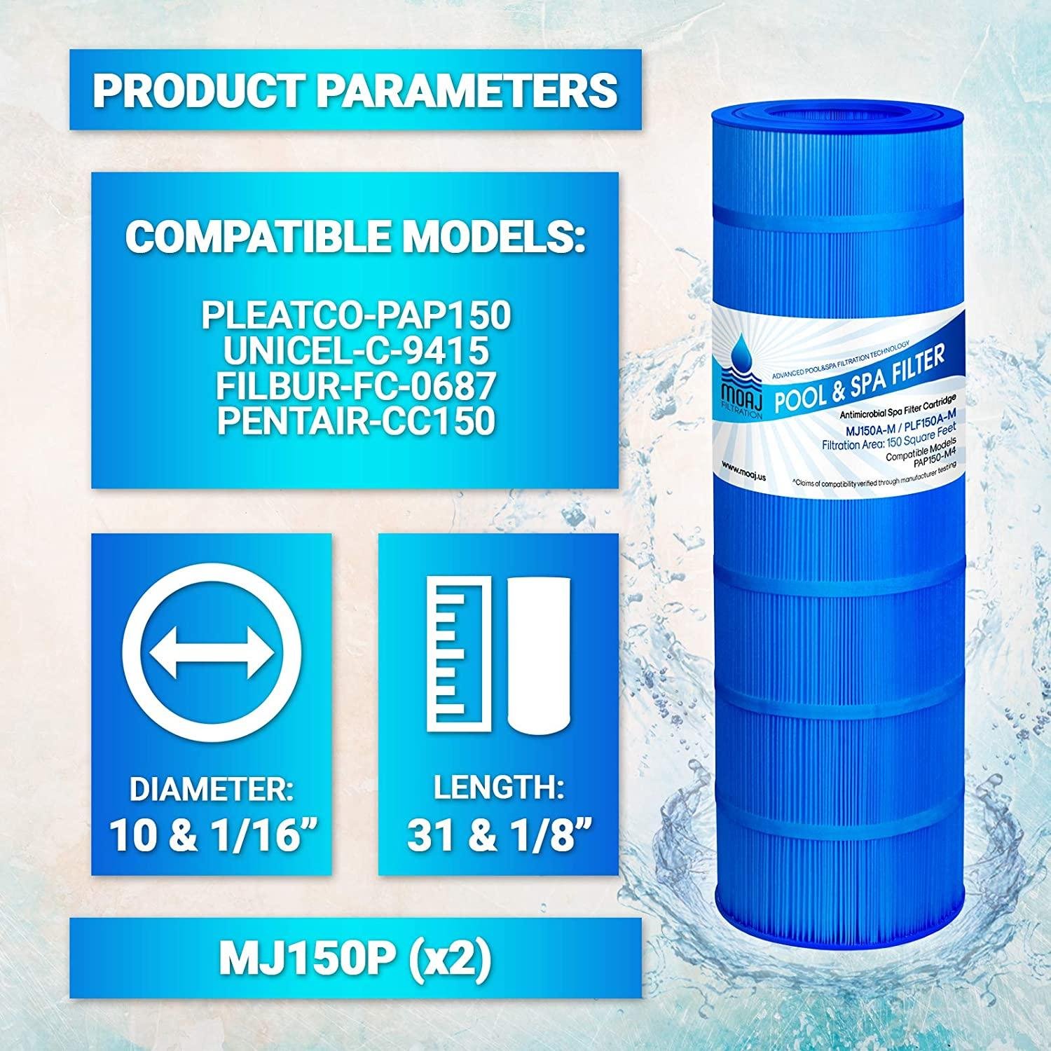 2-PACK Premium Filter Cartridge Replaces Pentair CC150, CCRP150 ...