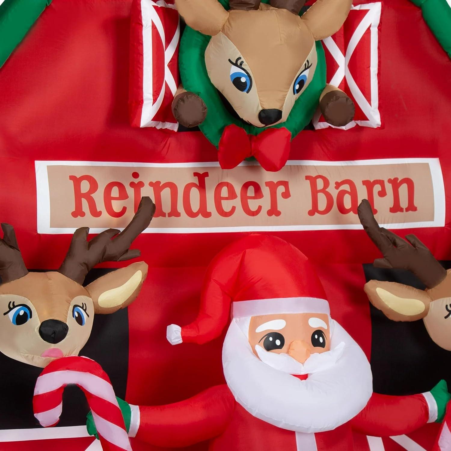 Santa’s Reindeer Barn Holiday Christmas Inflatable 8 Foot with Repair ...