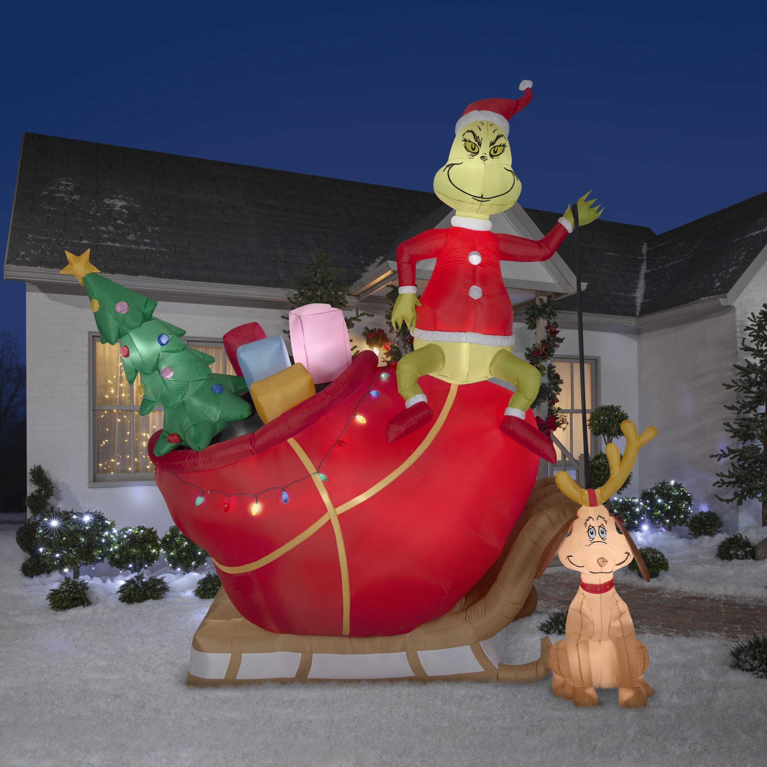 Dr. Seuss Grinch Max in Sled Christmas Yard Inflatable, 144″ – Diikon