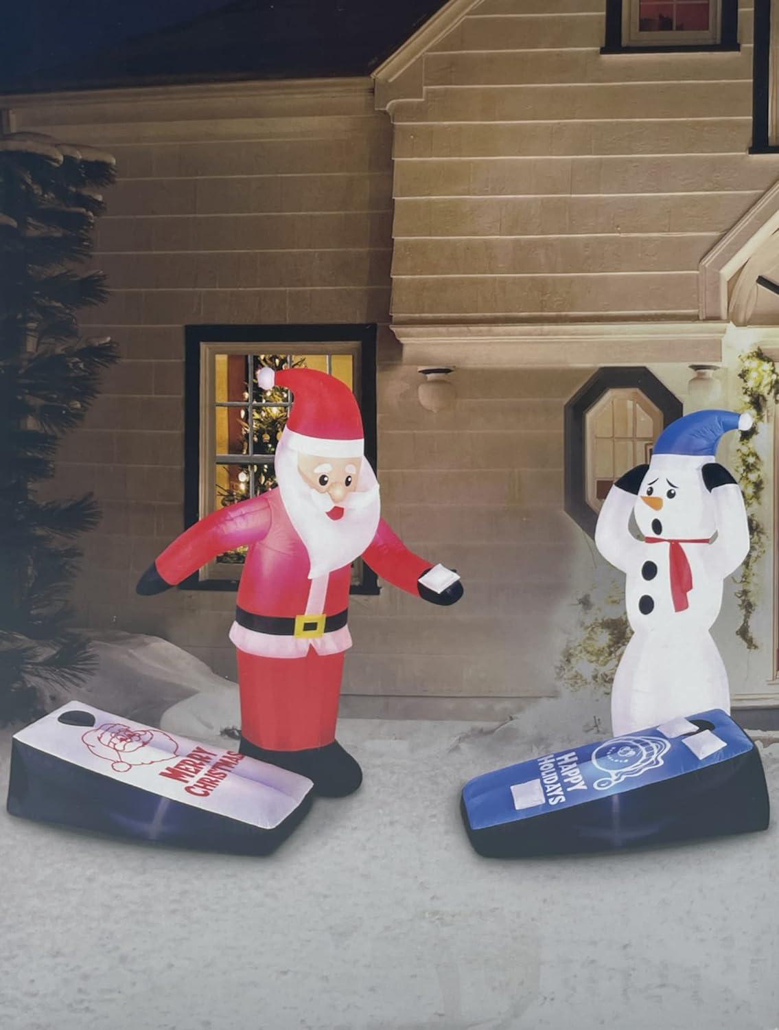 Santa and Snowman Playing Corn Hole Christmas Holiday Inflatable 5 Feet ...