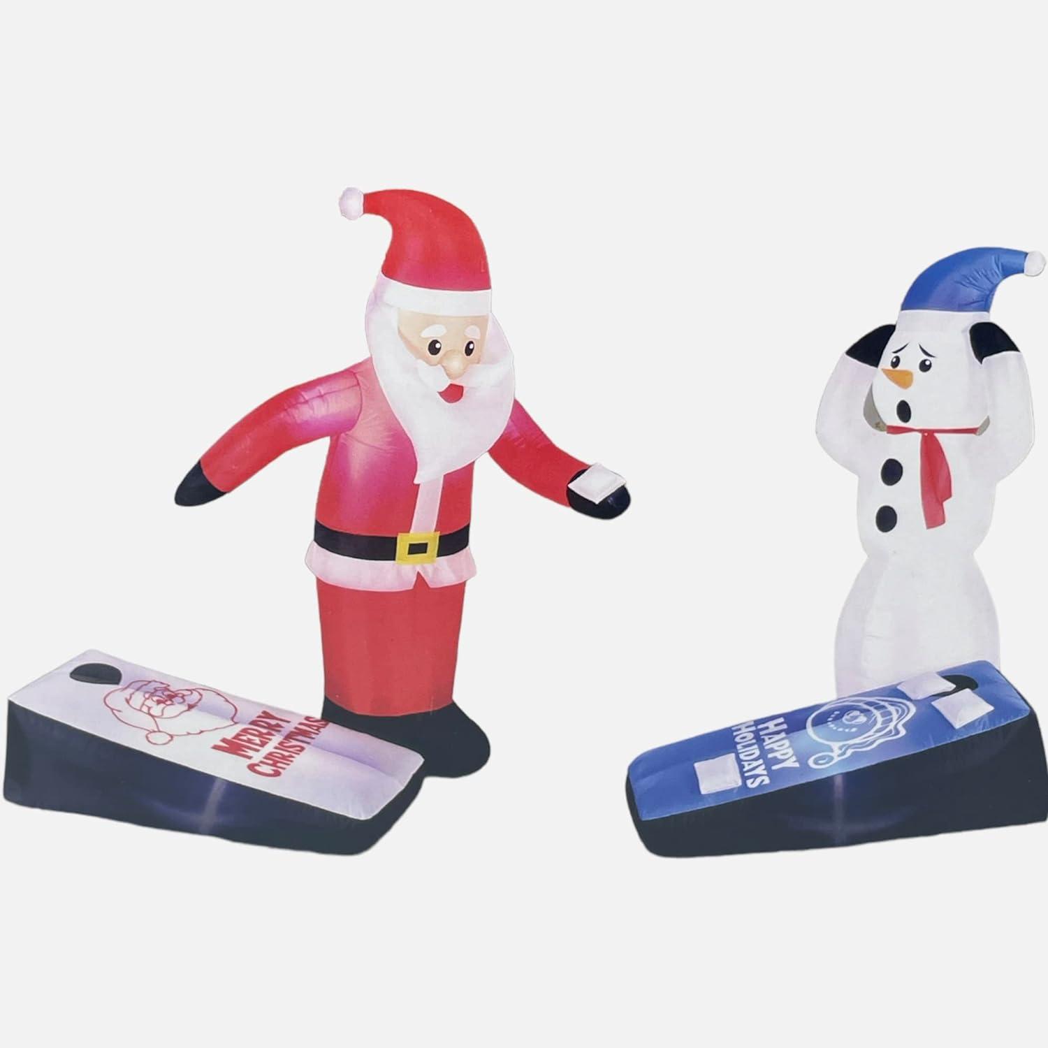 Santa and Snowman Playing Corn Hole Christmas Holiday Inflatable 5 Feet ...