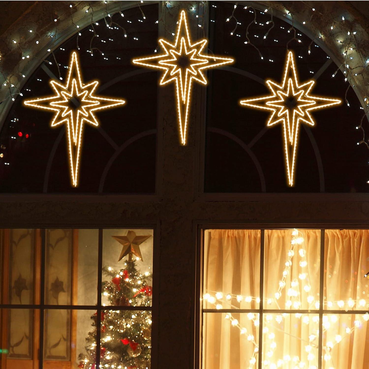 LAMPHOME [Large 43×32 Twinkle 216 LED Bethlehem Star Neon Motif Super ...