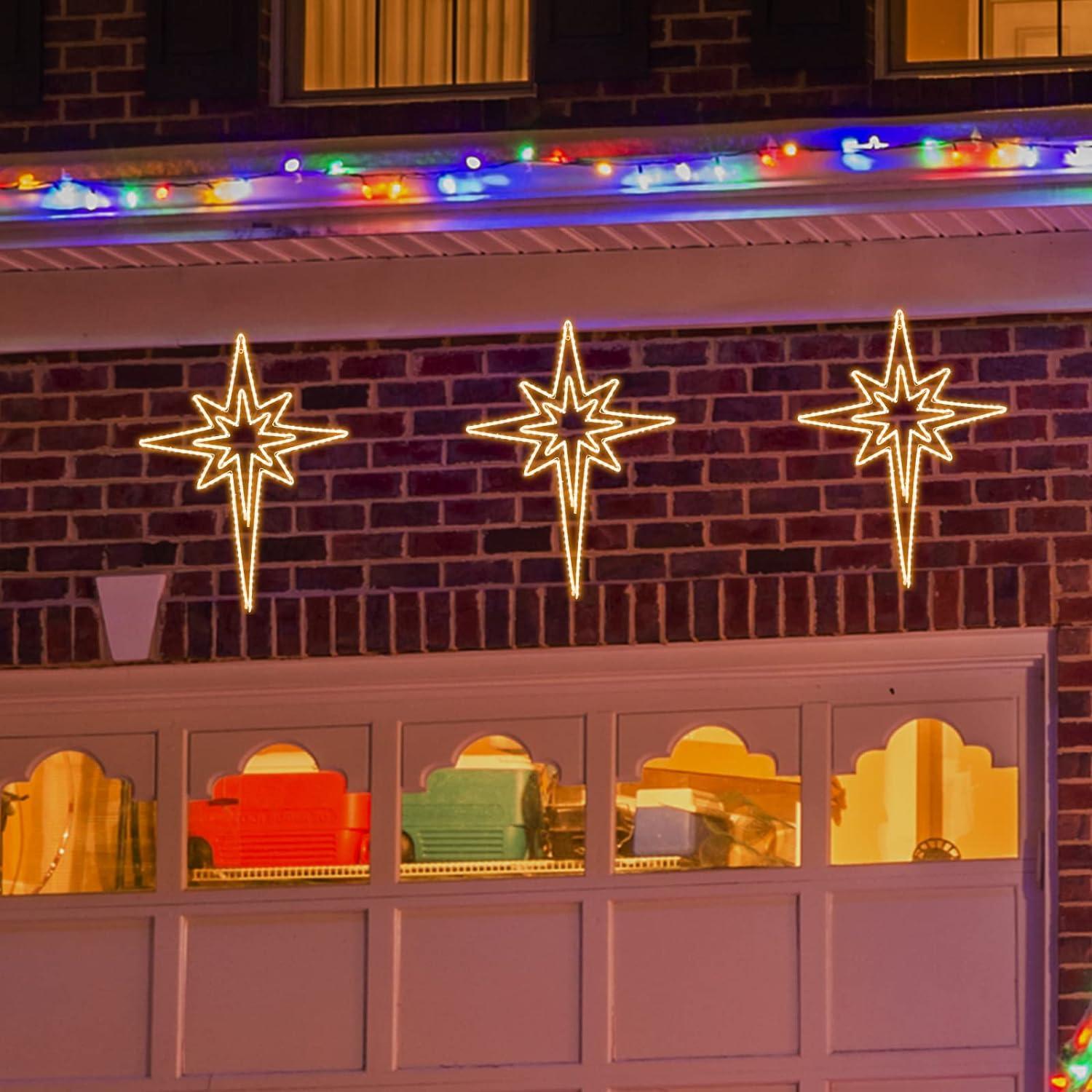 LAMPHOME [Large 43×32 Twinkle 216 LED Bethlehem Star Neon Motif Super ...