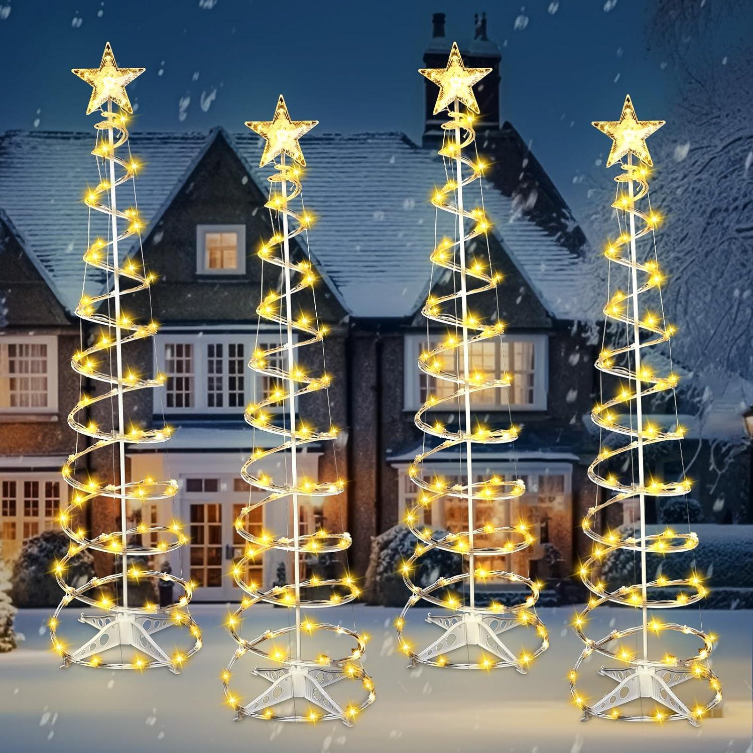 4 Pack 6 Ft LED Spiral Tree Light Decoration Light up Xmas Cone Tree ...