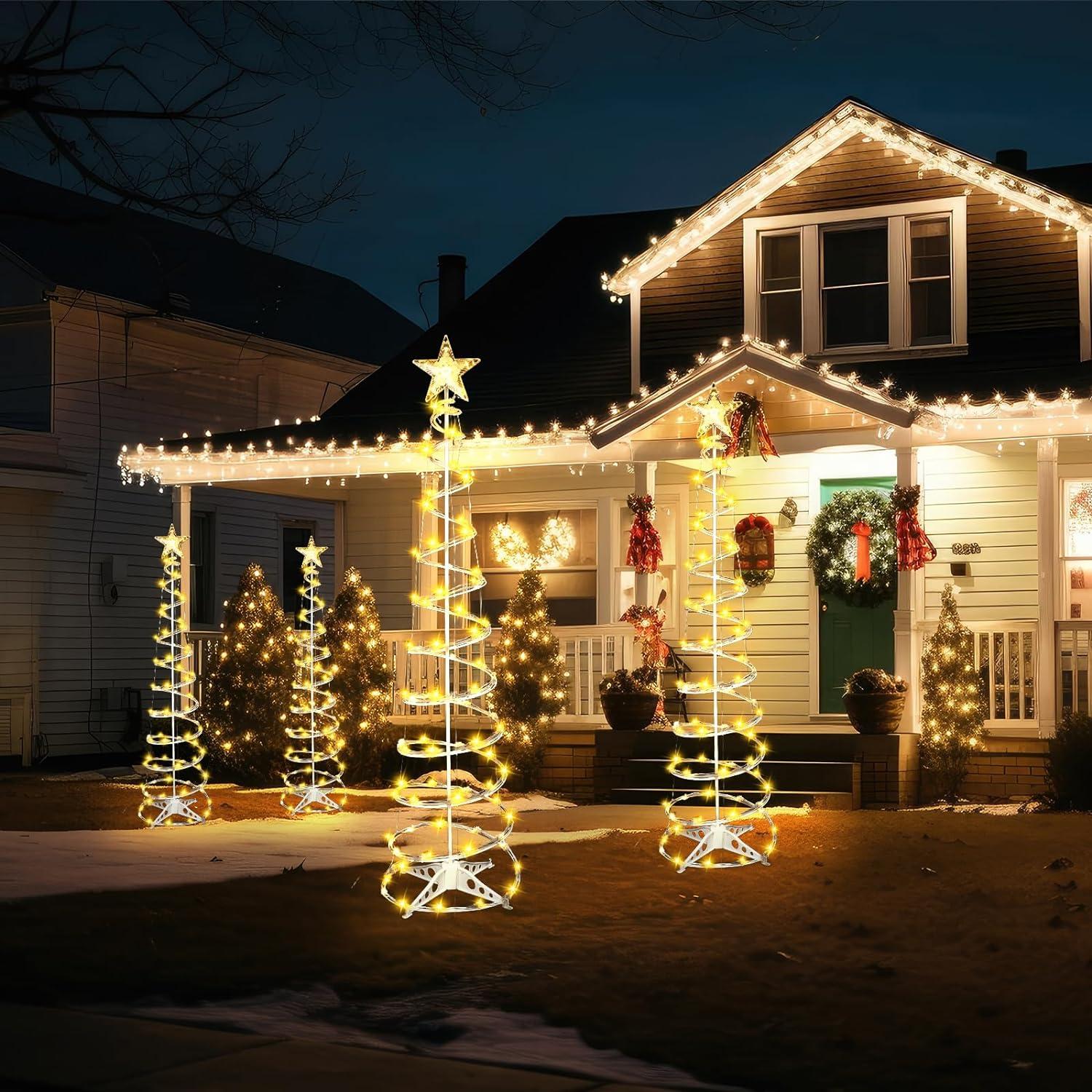 4 Pack 6 Ft LED Spiral Tree Light Decoration Light up Xmas Cone Tree ...