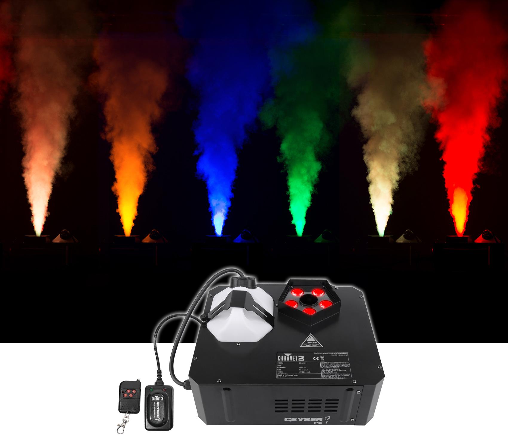 Chauvet DJ GEYSER P5 DMX Fog Machine Fogger, RGBA+UV LED+48″ Black ...