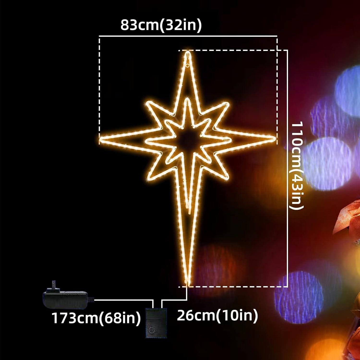 GLOWNOVA Large 43×32 Twinkle Bethlehem Star Neon Motif Pre-lit 216 ...