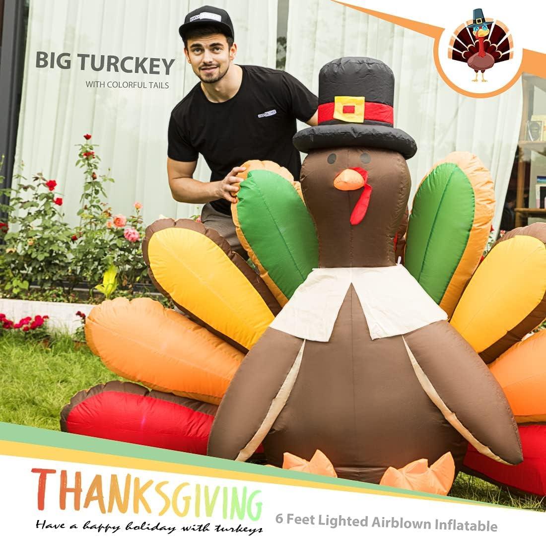 VIVOHOME LED Lighted Happy Thanksgiving 5ft Height Inflatable Turkey ...