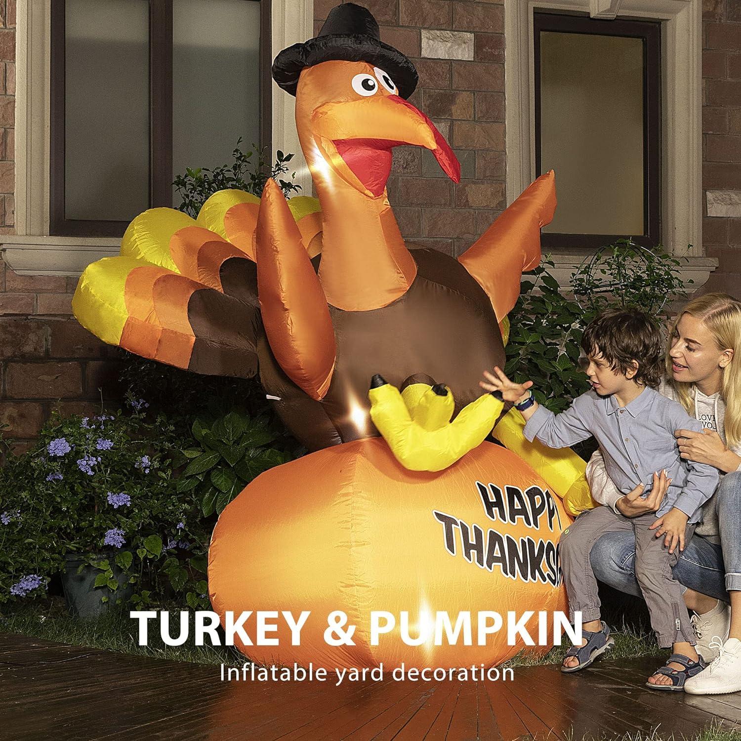 VIVOHOME LED Lighted Happy Thanksgiving 5ft Height Inflatable Turkey ...