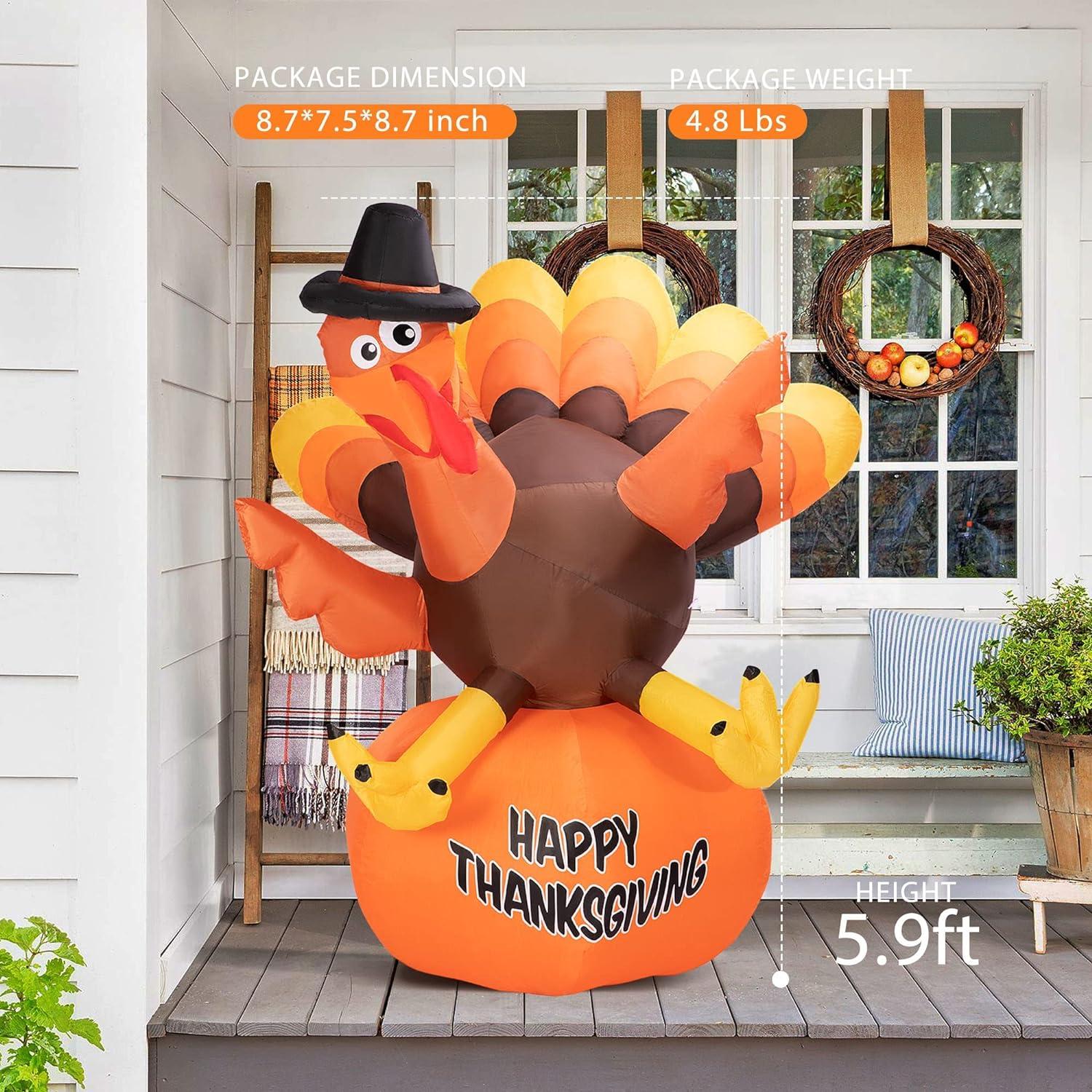 VIVOHOME LED Lighted Happy Thanksgiving 5ft Height Inflatable Turkey ...