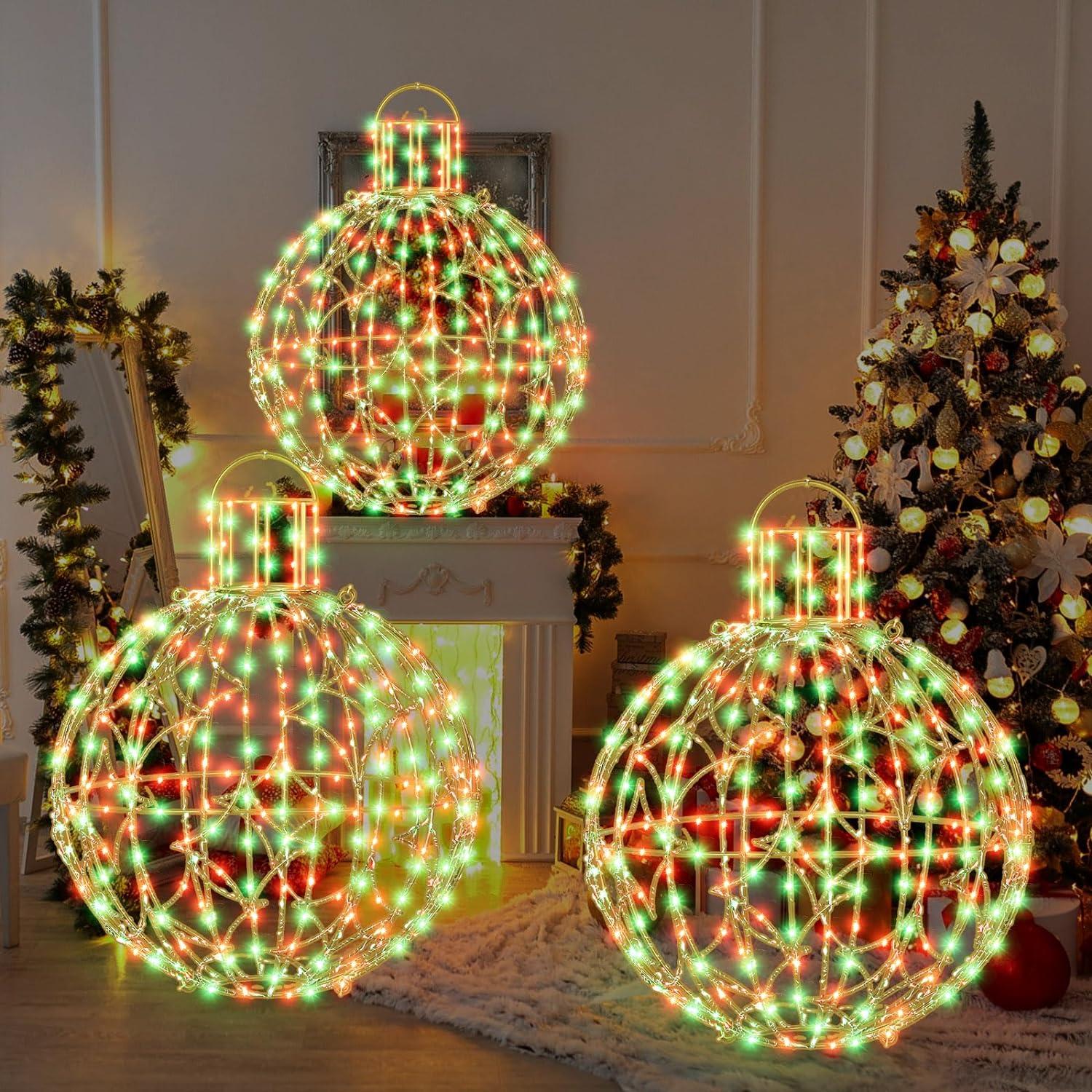 Riakrum 3 Pcs Christmas 420 LED Light Balls Hanging Tree Globe Light ...