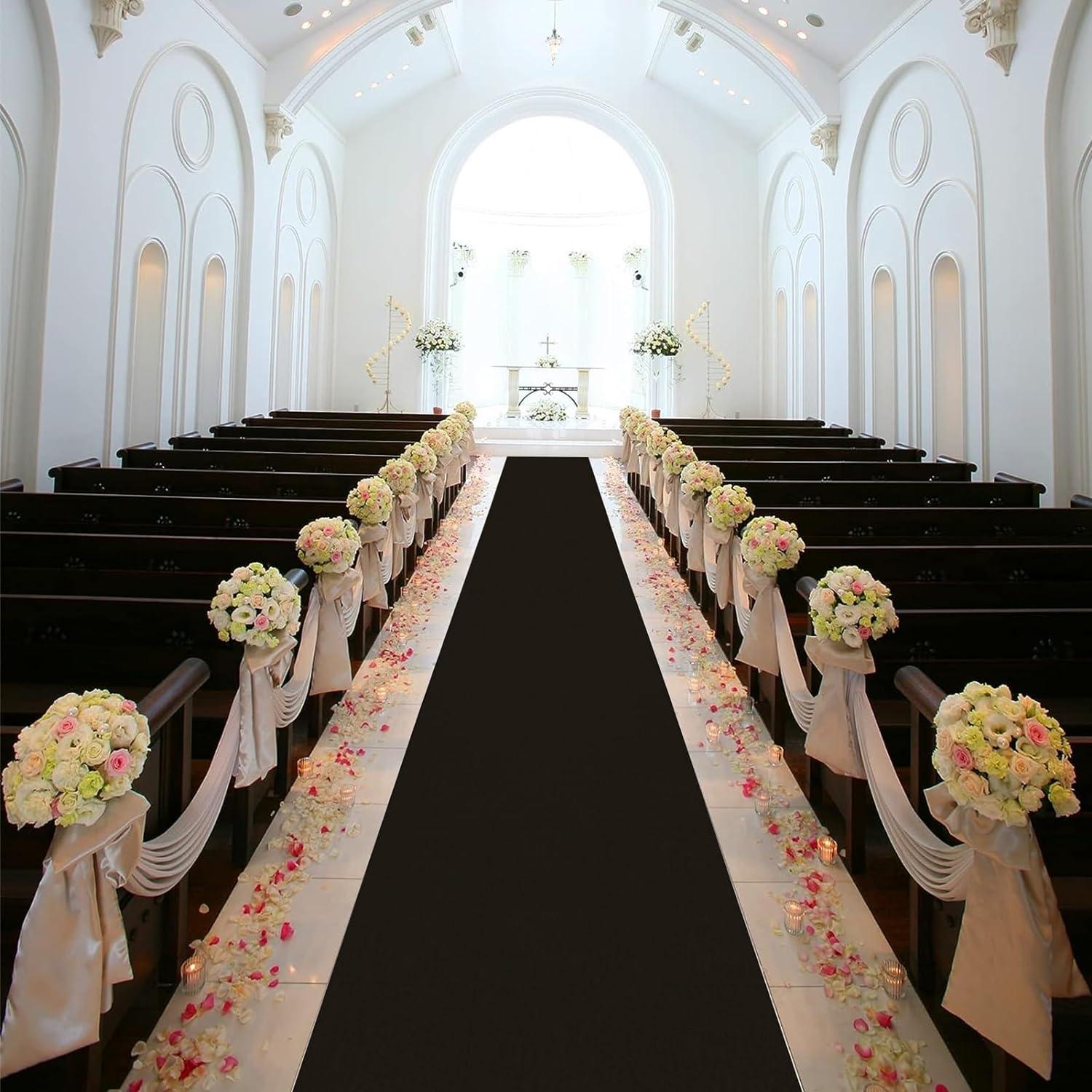 Black Carpet Runner Wedding Ceremony Aisle Bridal Runway Rug, Non-Slip ...
