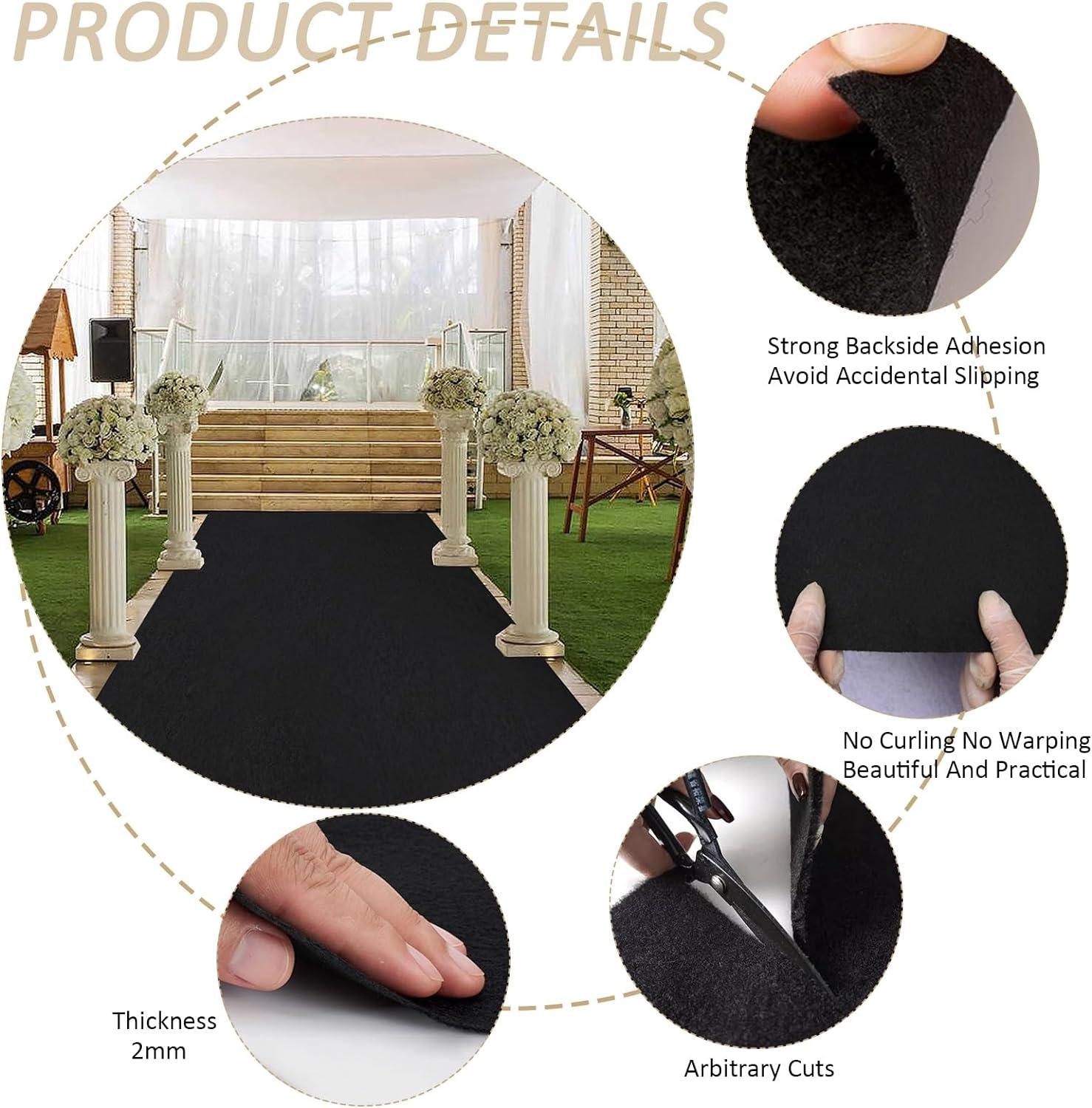 Black Carpet Runner Wedding Ceremony Aisle Bridal Runway Rug, Non-Slip ...