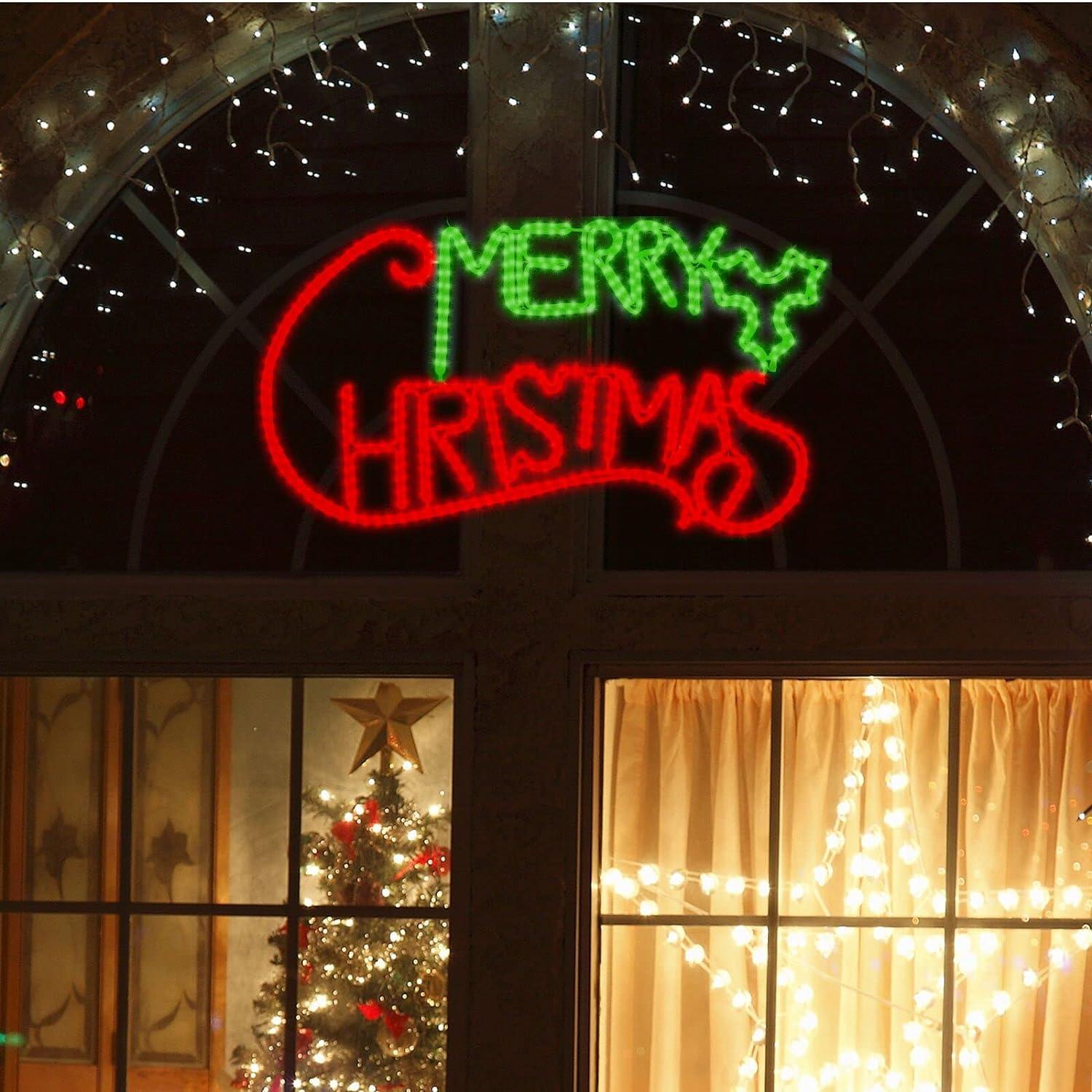 LAMPHOME [Large 49×26 630 LED Merry Christmas Neon Motif Super-Bright ...