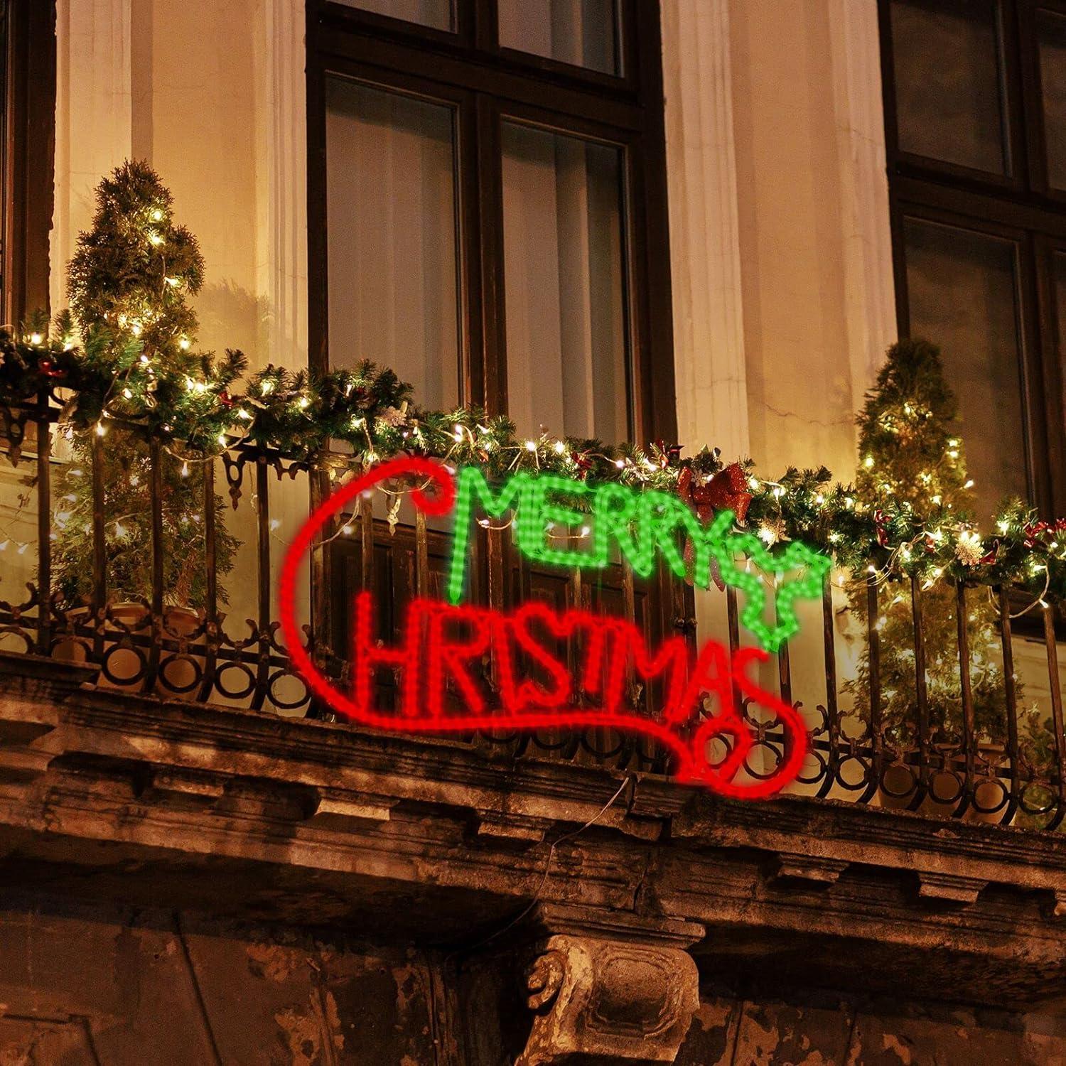 LAMPHOME [Large 49×26 630 LED Merry Christmas Neon Motif Super-Bright ...