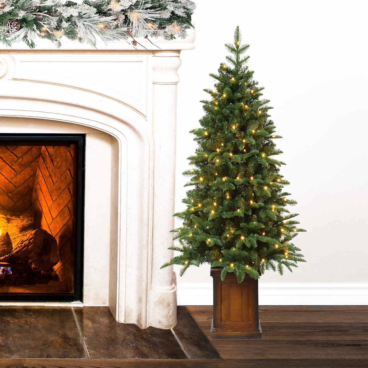 Haute Decor Noble Fir Pre-Lit Potted Christmas Tree – 4.5 Feet Tall ...