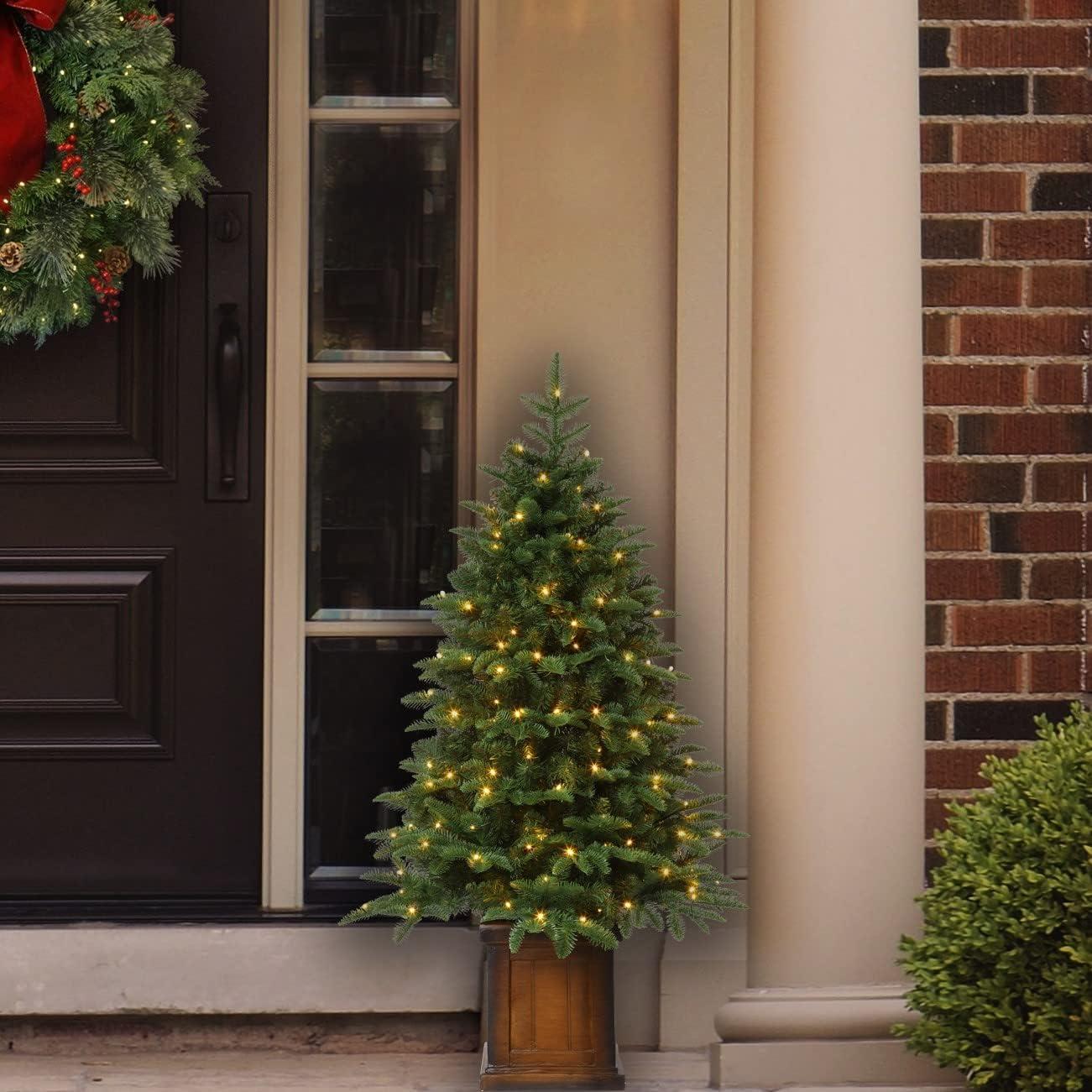 Haute Decor Noble Fir Pre-Lit Potted Christmas Tree – 4.5 Feet Tall ...